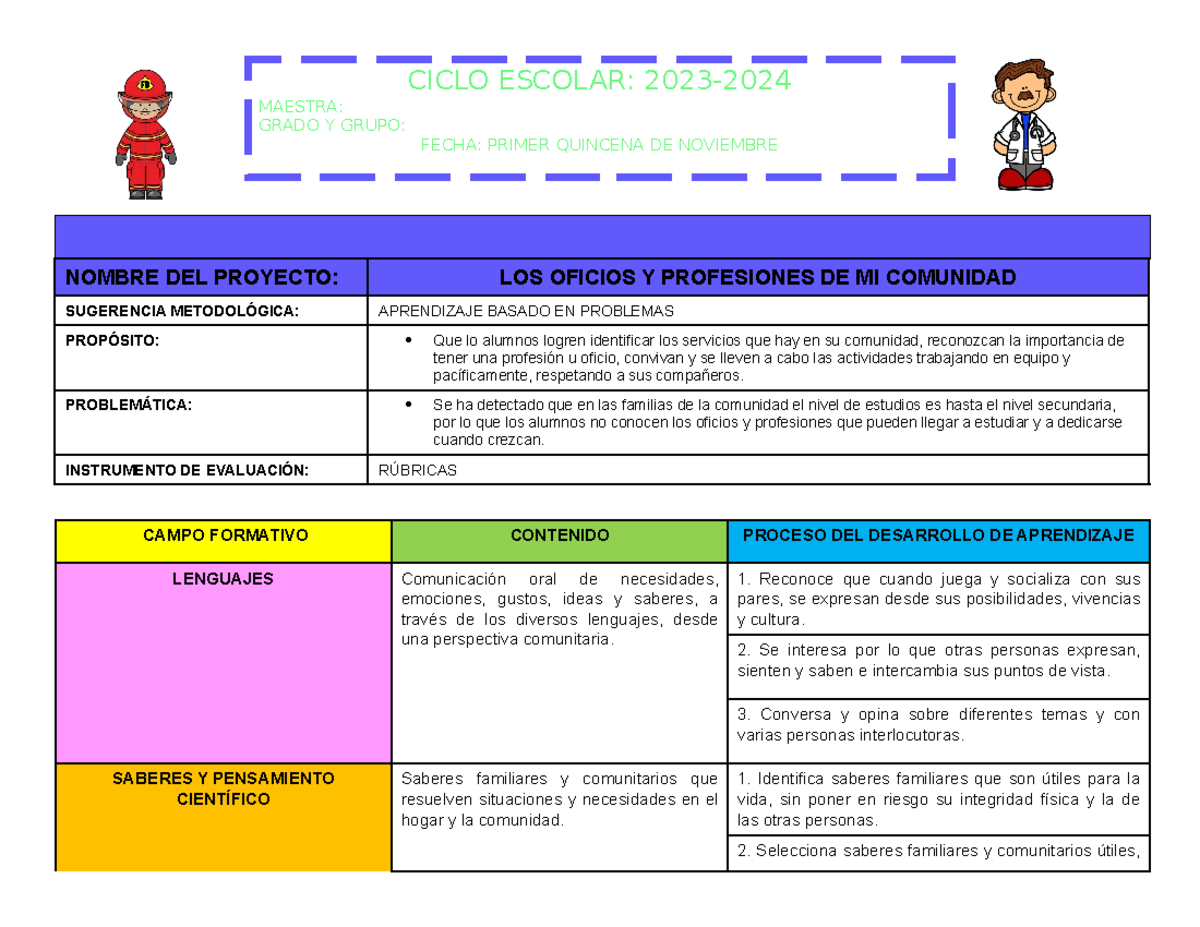 **Proyecto 1: Oficios y Profesiones en Mi Comunidad - Metodología y ...