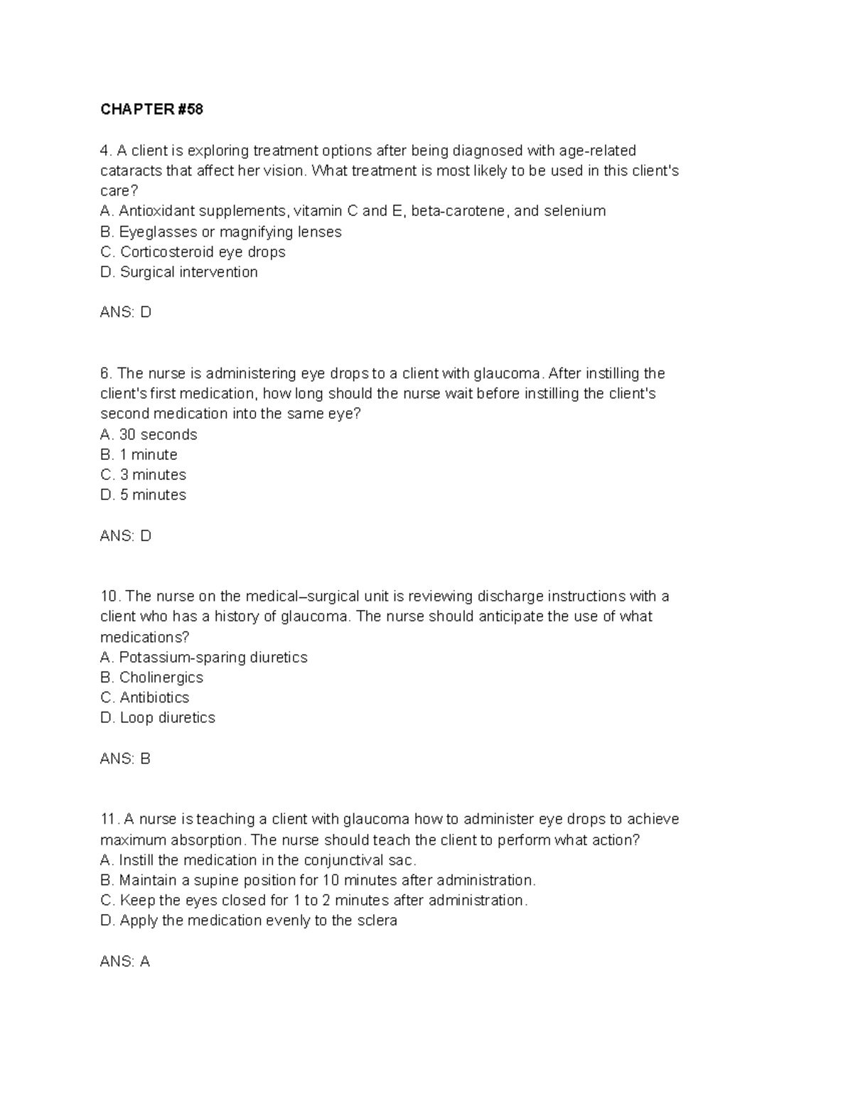 Final Exam Medsurg 3: Nursing Care for Eye and Neurologic Disorders ...