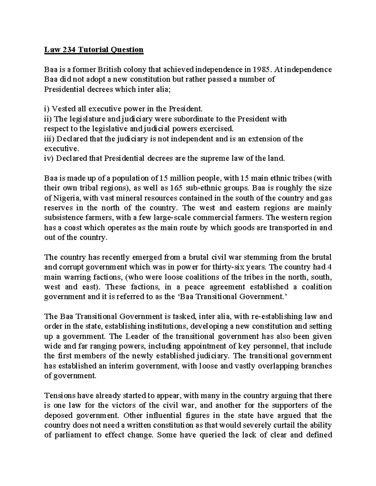 Law 234 Tutorial Question - Law 234 Tutorial Question Baa is a former ...