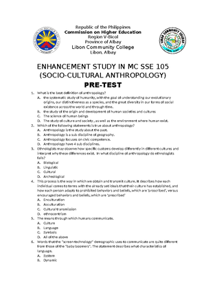 Enhancement MC SSE 105 POST TEST - Republic of the Philippines ...