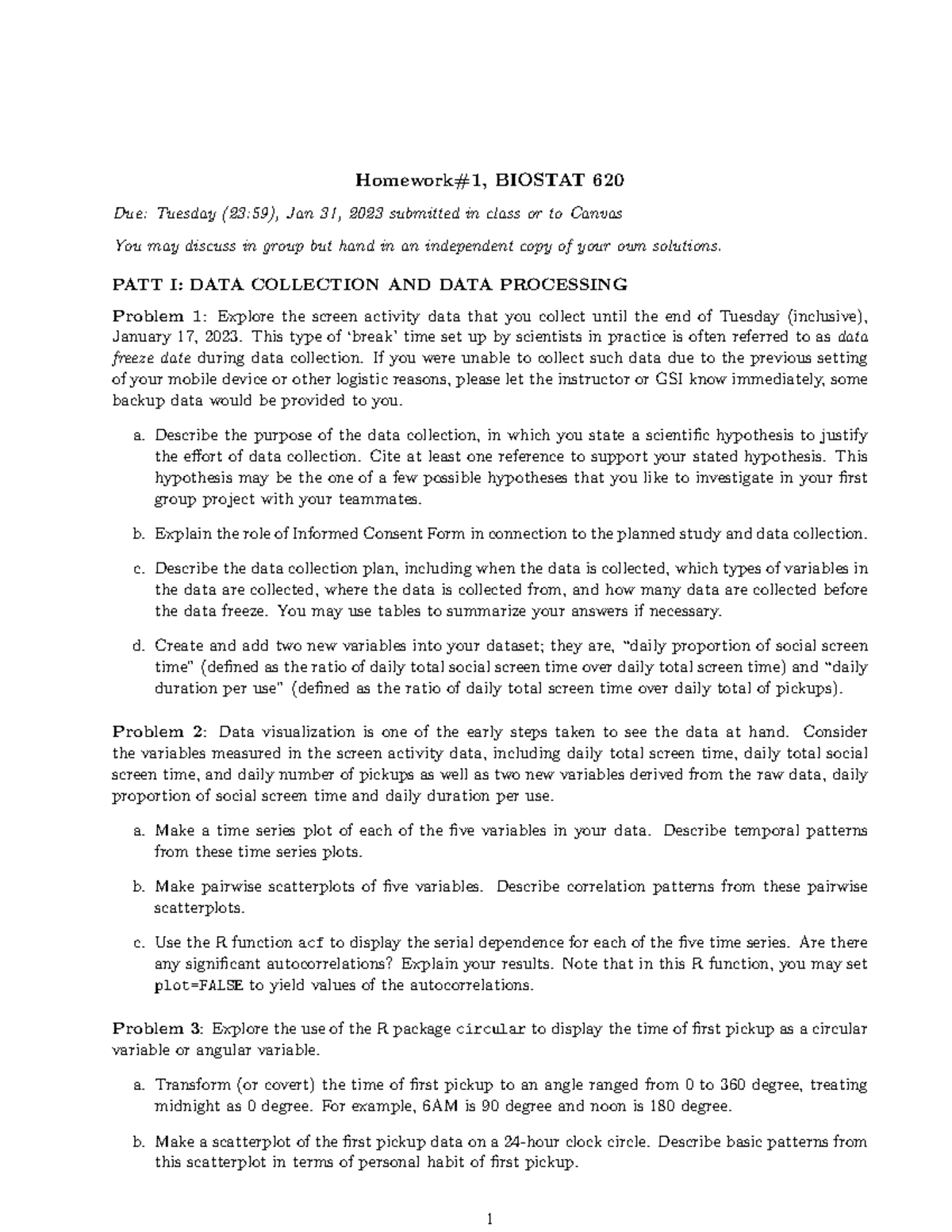 BIOSTAT 620 W23: Homework 1 - Data Collection & Visualization - Studocu