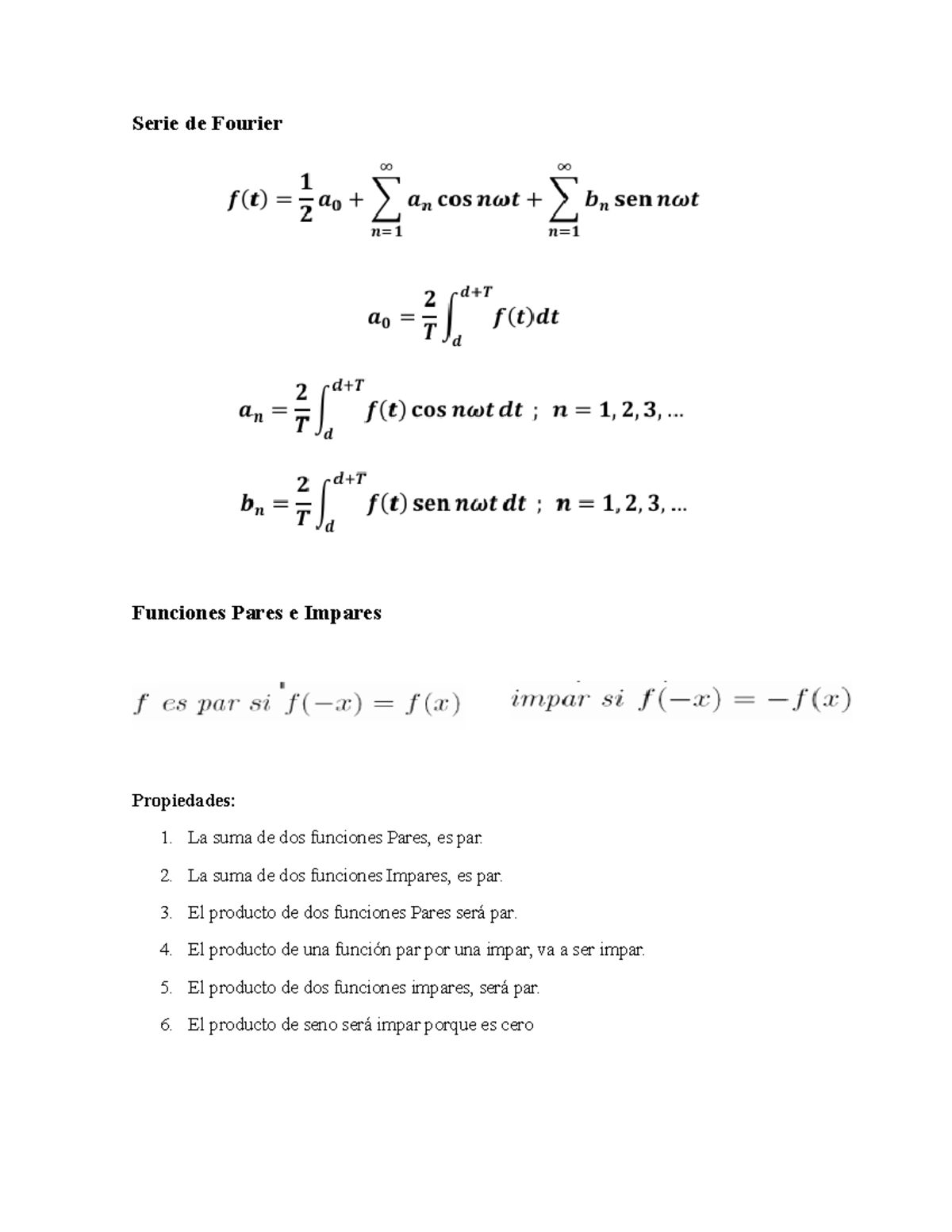 Formulas para Serie de Fourier - Matematicas Superiores Para Ingenieros ...