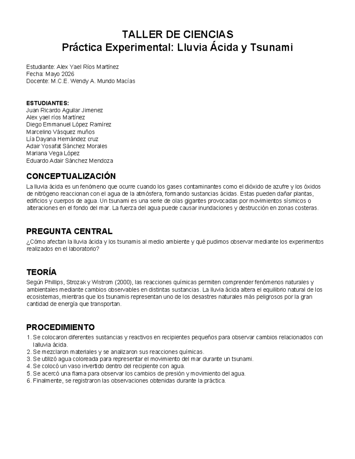 TALLER DE CIENCIAS: Práctica Experimental sobre Lluvia Ácida y Tsunami ...