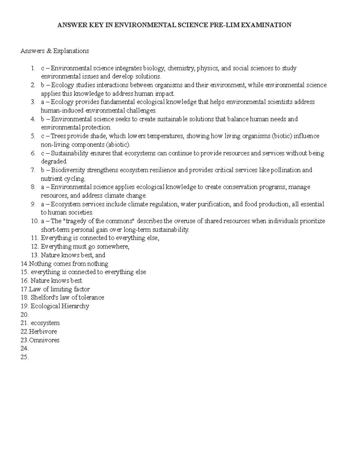 Environmental Science PRE-LIM Exam Answer Key & Explanations - Studocu