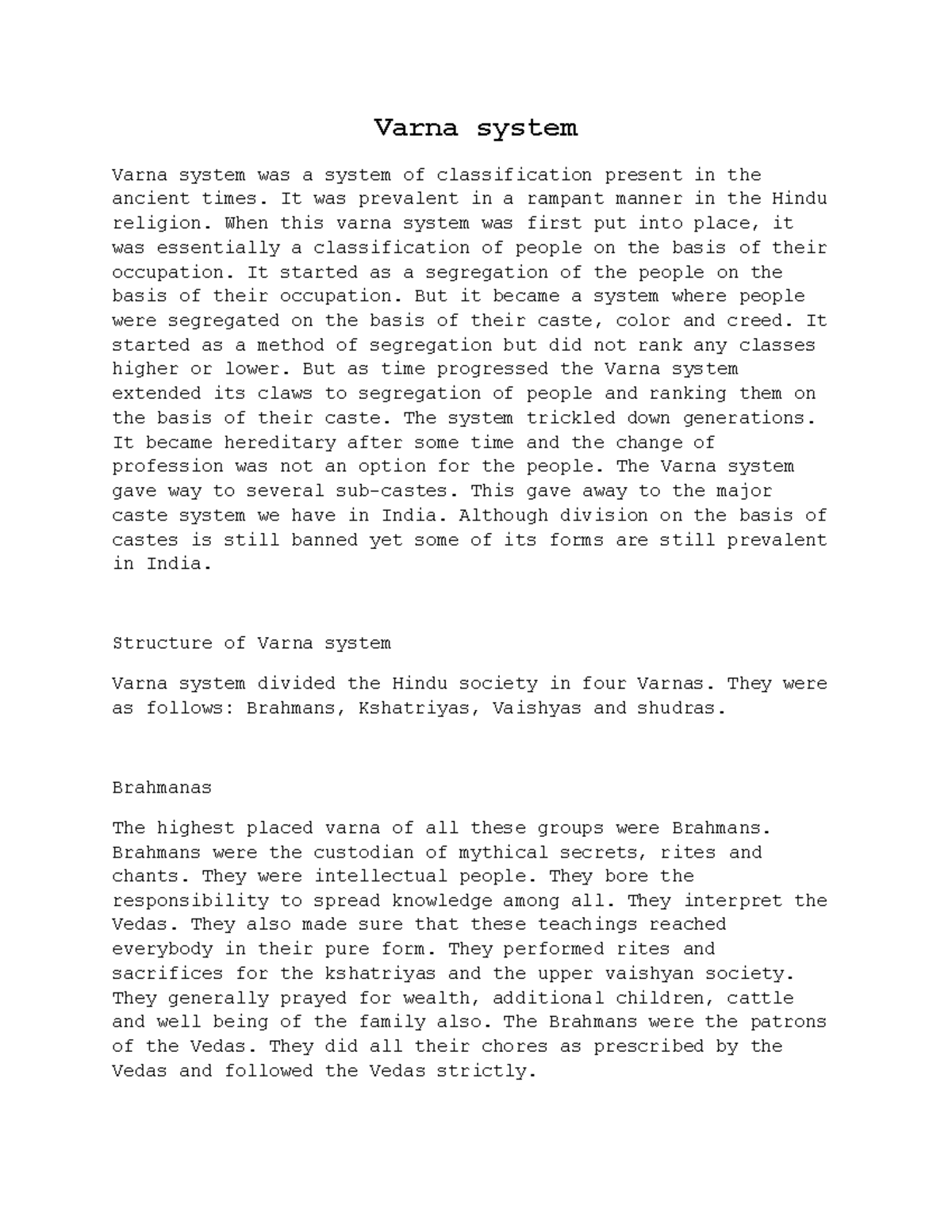 Varna System: Classification and Social Hierarchy in Hindu Society ...