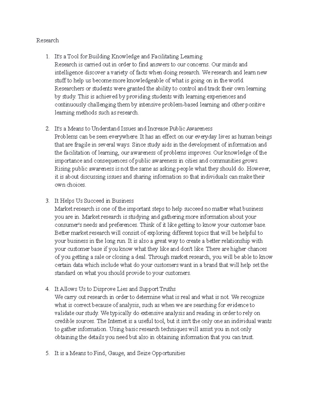 The Importance of Research: Building Knowledge and Understanding - Studocu