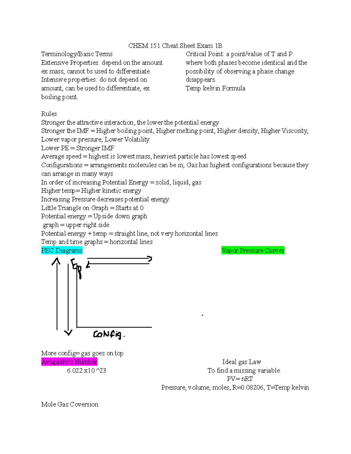 CHEM 151 Exam 1B Cheat Sheet: Key Terms and Concepts - Studocu