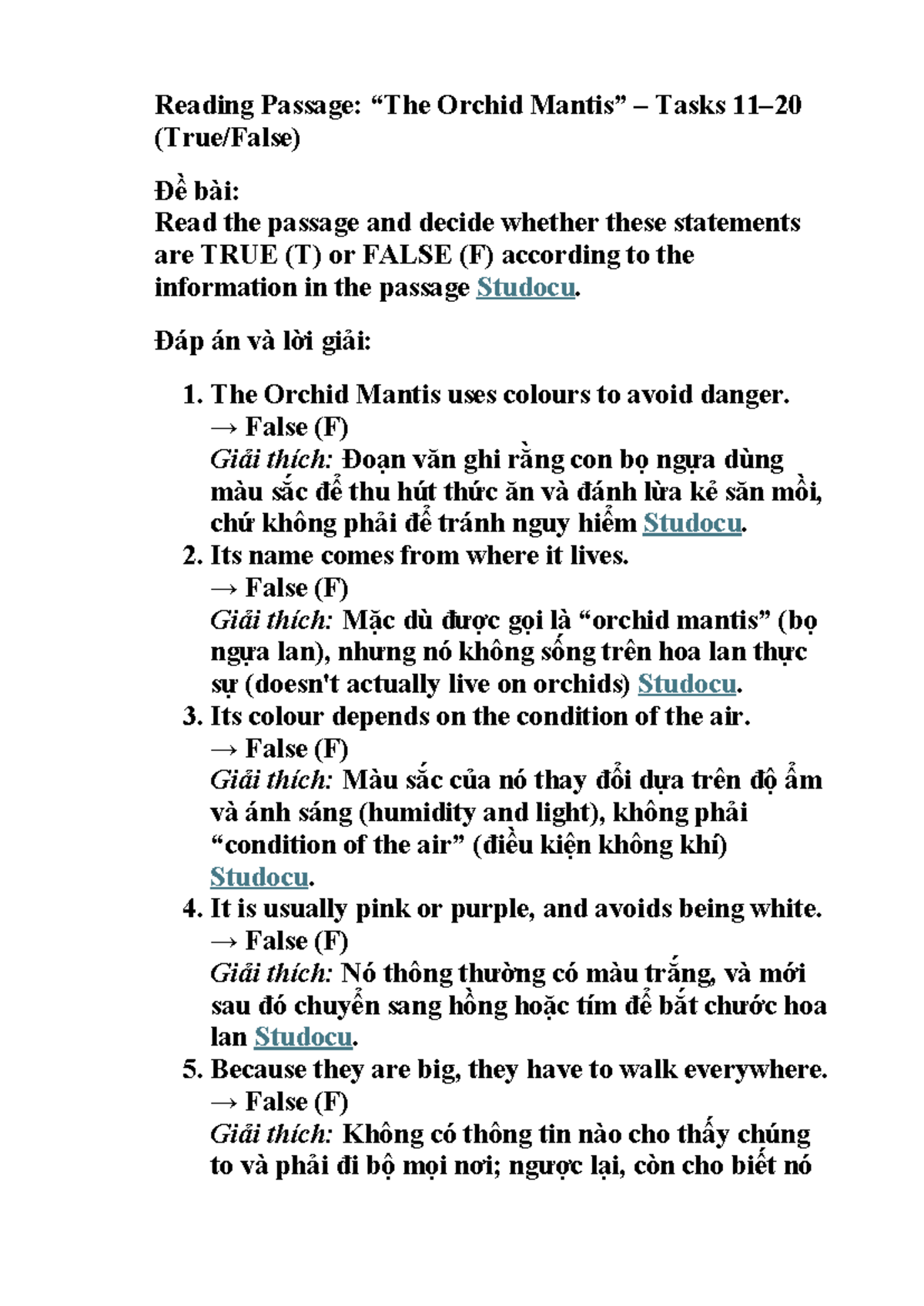 Reading Passage: Orchid Tasks - True/False Statements Analysis (CDR ...