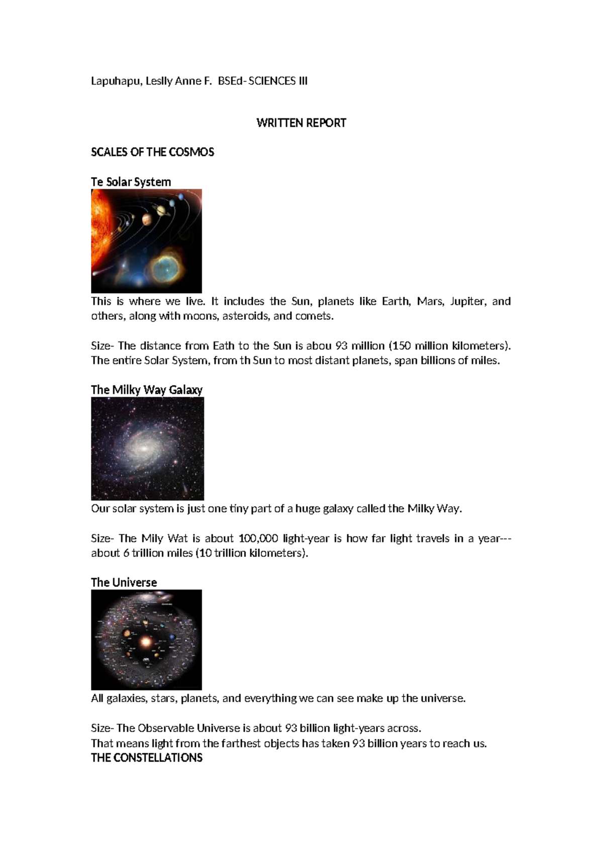 SCI 101 Final Report: Scales of the Cosmos and the Solar System - Studocu