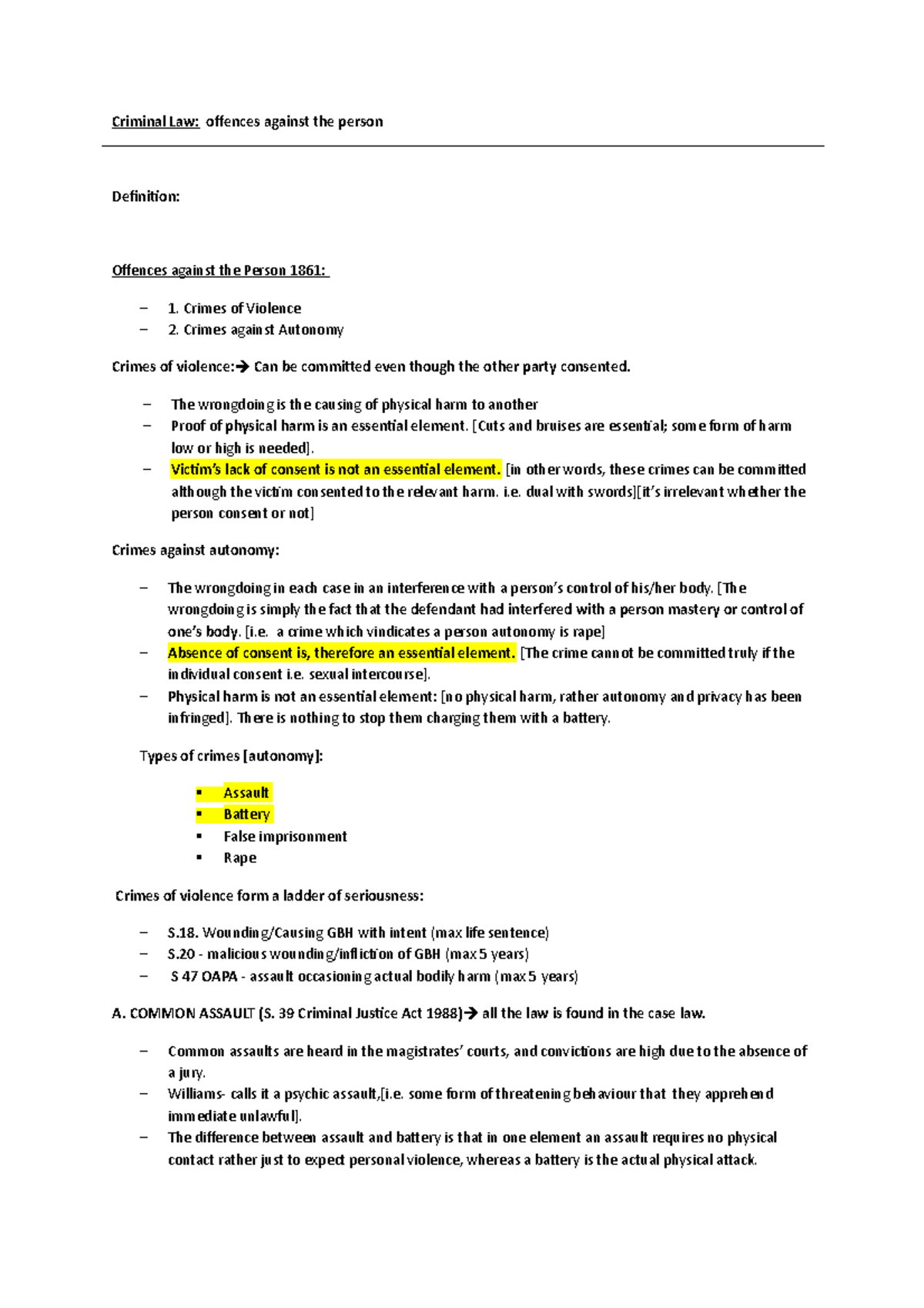 Criminal Law: Offences Against the Person - Understanding OAPA 1861 ...
