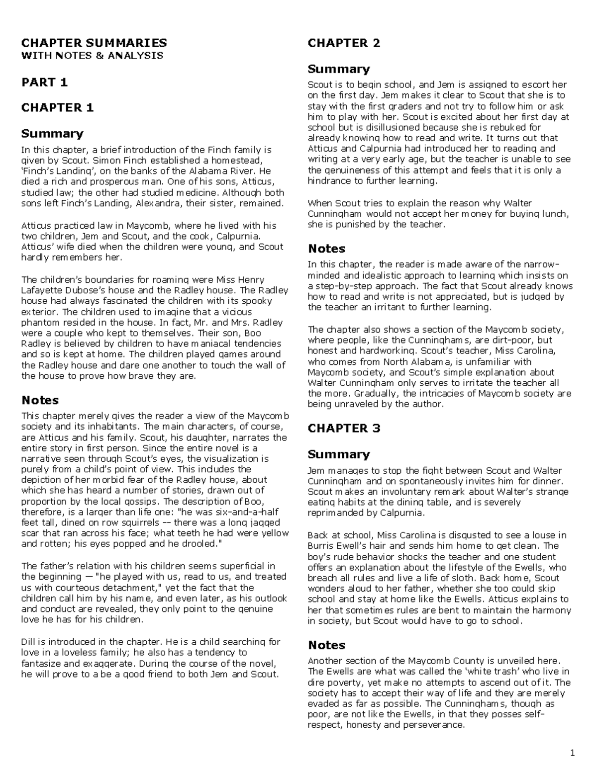 To kill a mockingbird - summary - CHAPTER SUMMARIES WITH NOTES ...