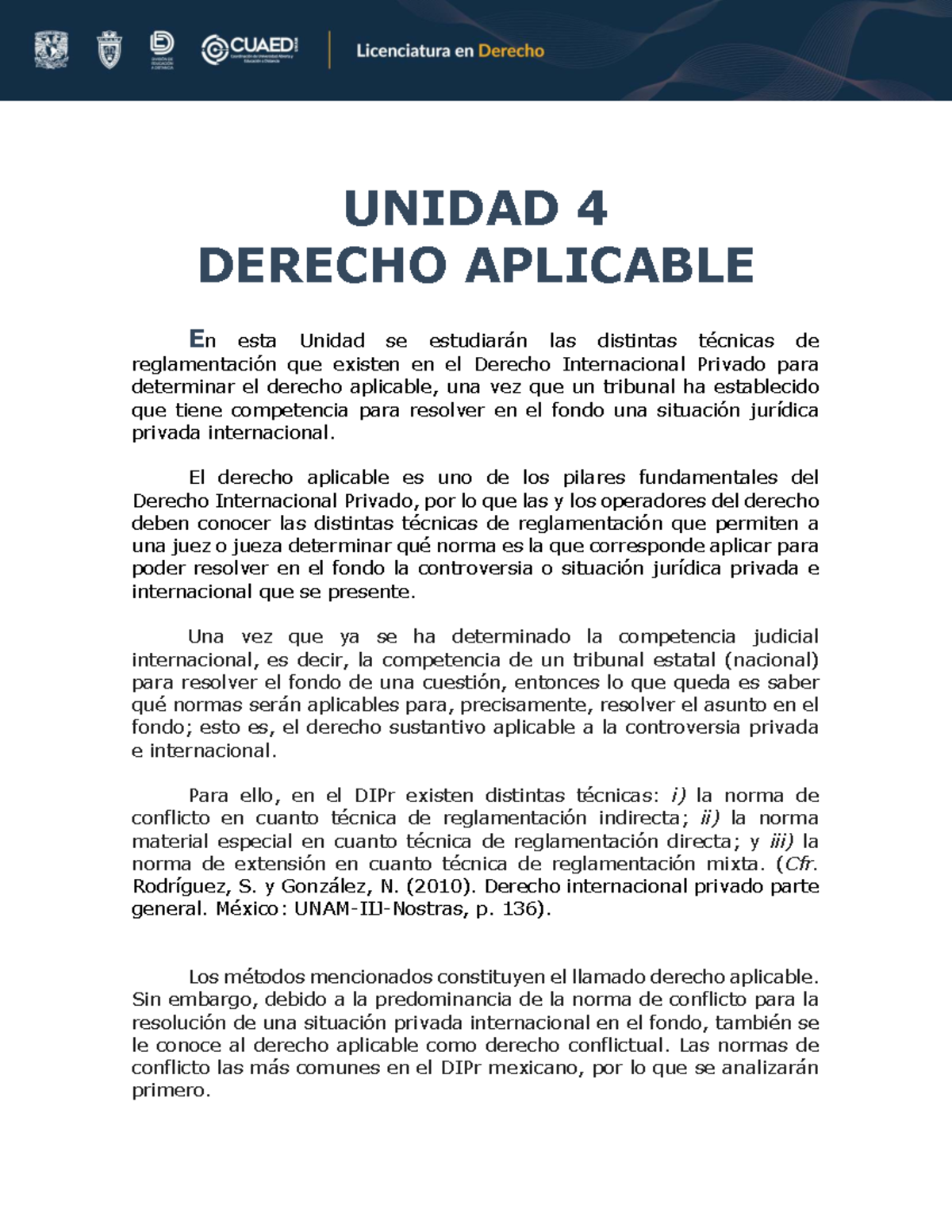 Unidad 4 - Derecho Aplicable en el DIPr: Técnicas y Normas Sem 2025-2 ...