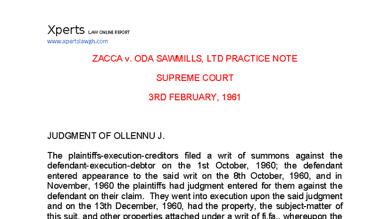 Zacca v. ODA Sawmills, LTD: Supreme Court Practice Note Analysis - Studocu