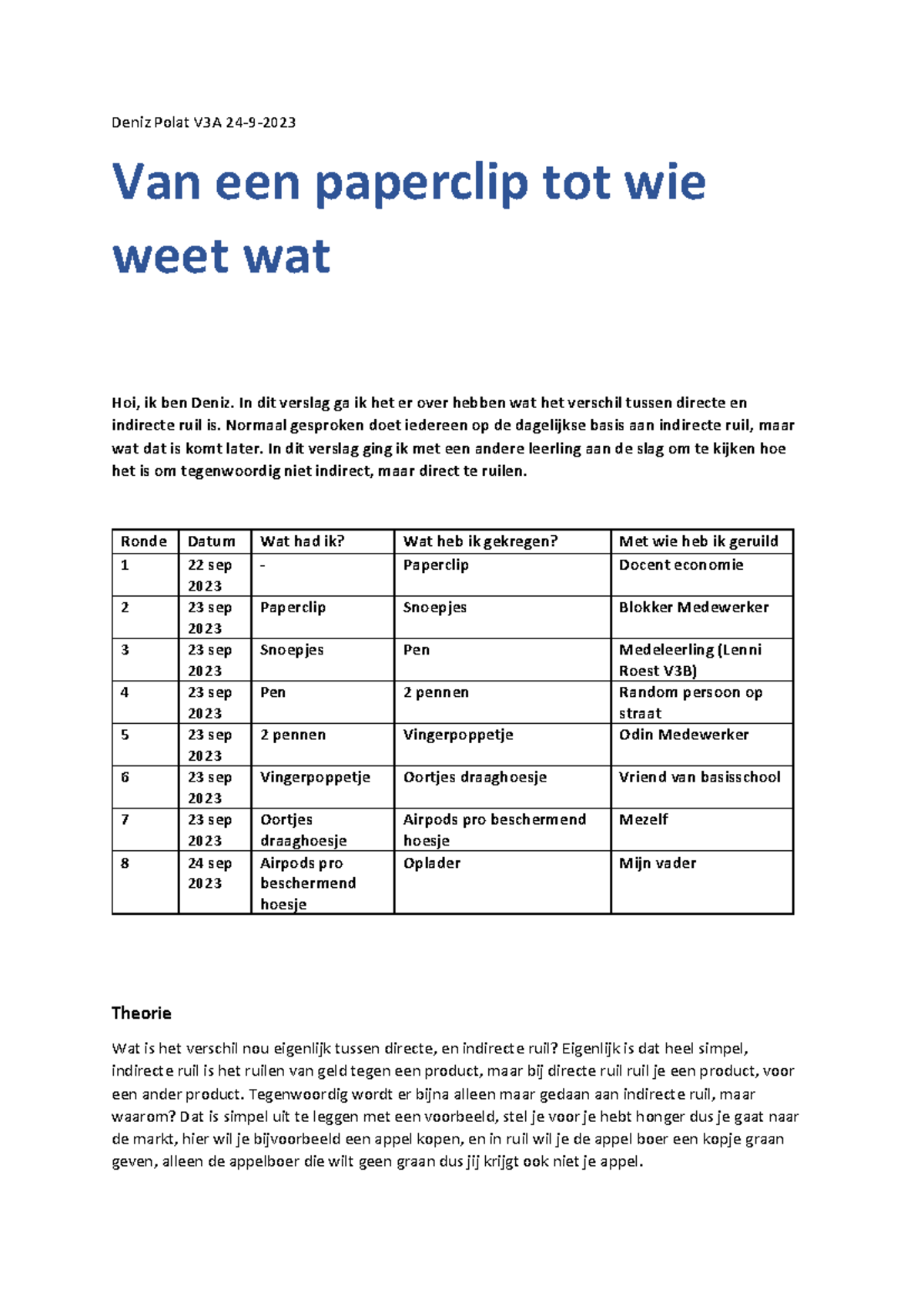 Economieverslag V3A: Directe vs. Indirecte Ruil - 2023 - Studeersnel