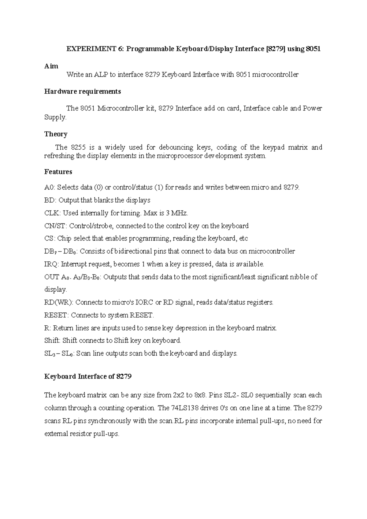 Experiment 6: 8051 Keyboard Interface ALP and Theory Notes - Studocu