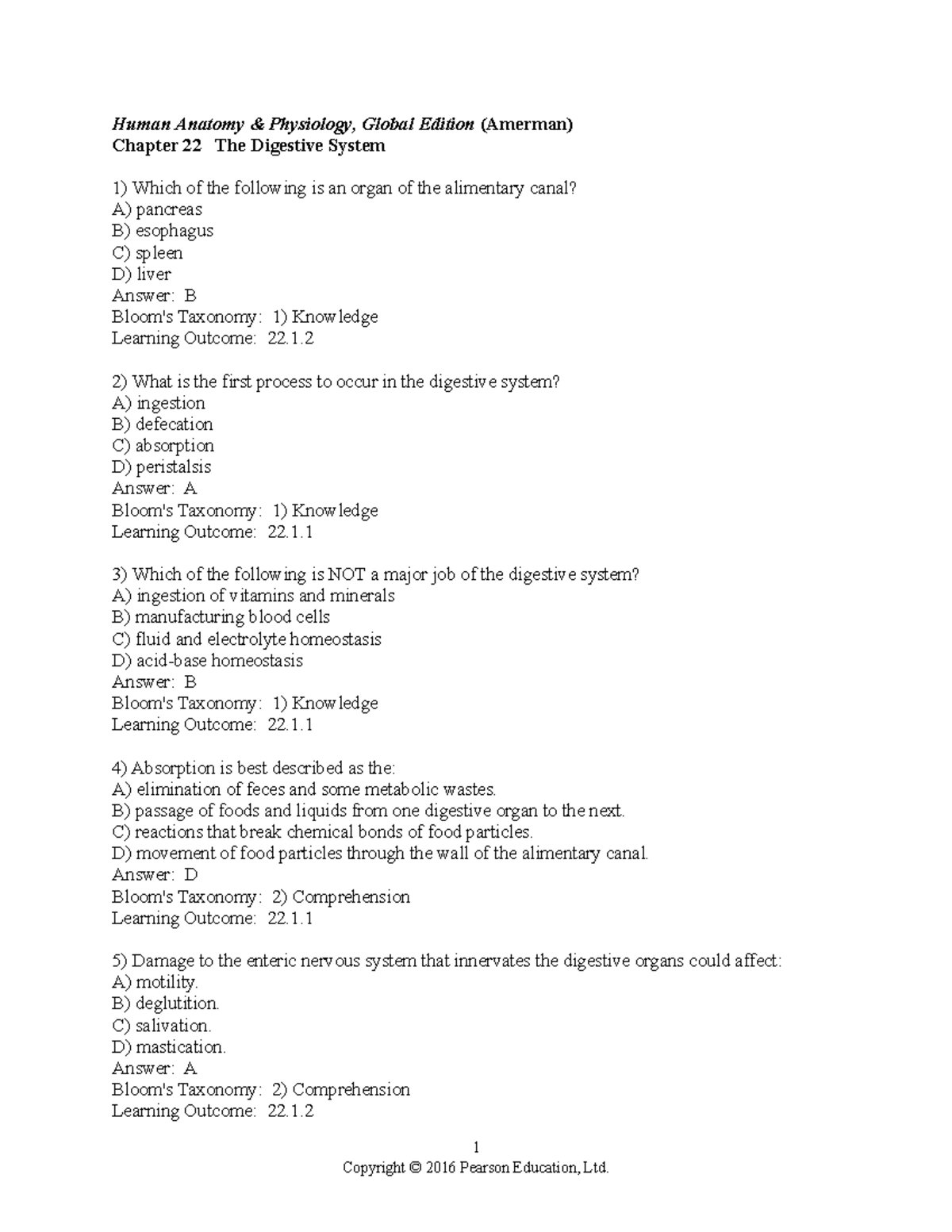 Chapter 22 Test Bank: Digestive System Overview (Amerman Text) - Studocu