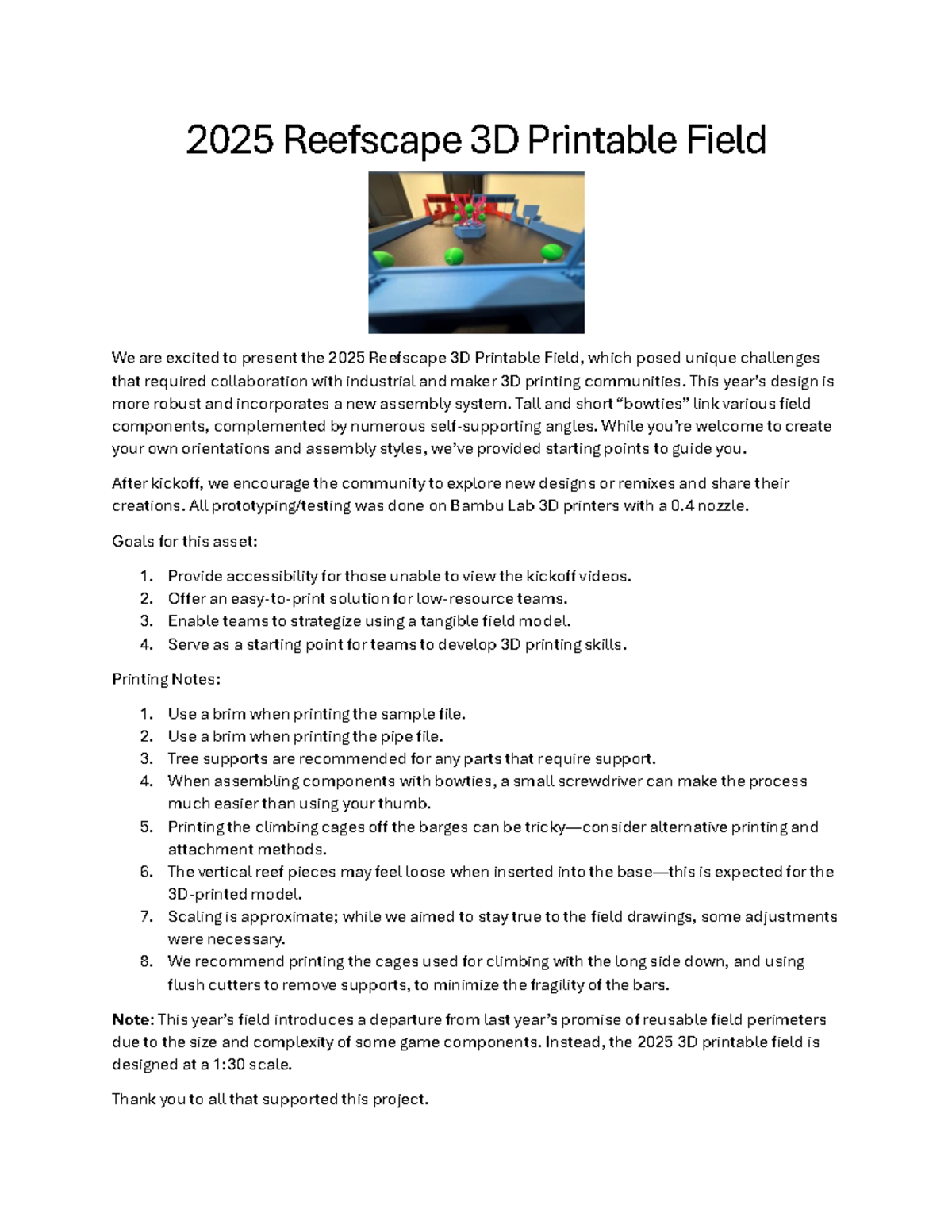 2025 Reefscape 3D Printable Field Readme - 2025 Reefscape 3D Printable Field We are excited to ...