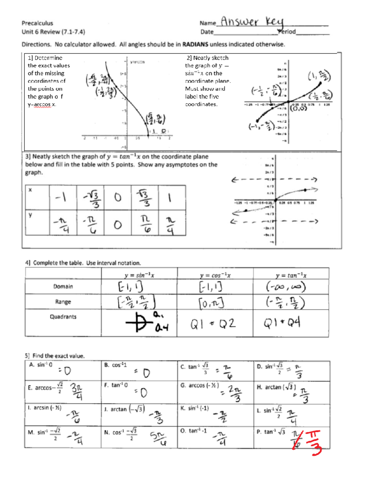 Unit+4+Review+PC+(key) - Precalculus Name Answer key Unit 6 Review Date ...