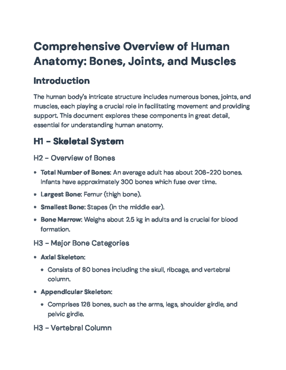 Human Anatomy Overview: Bones, Joints, and Muscles Study Guide ...