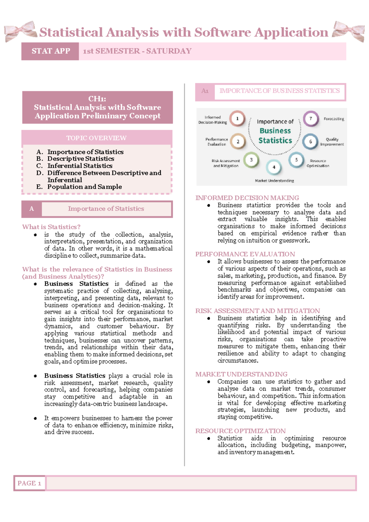 Stat App 1-1: Business Statistics Overview & Key Concepts - Studocu