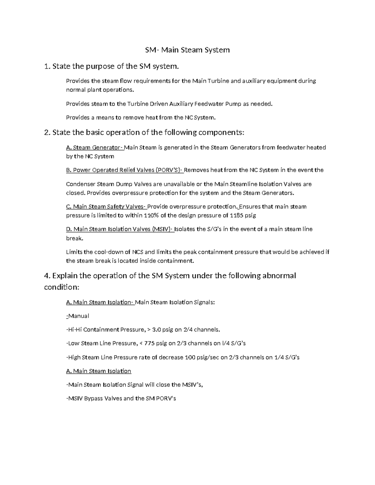 Main Steam System Overview and Operational Procedures (ENG 101) - Studocu