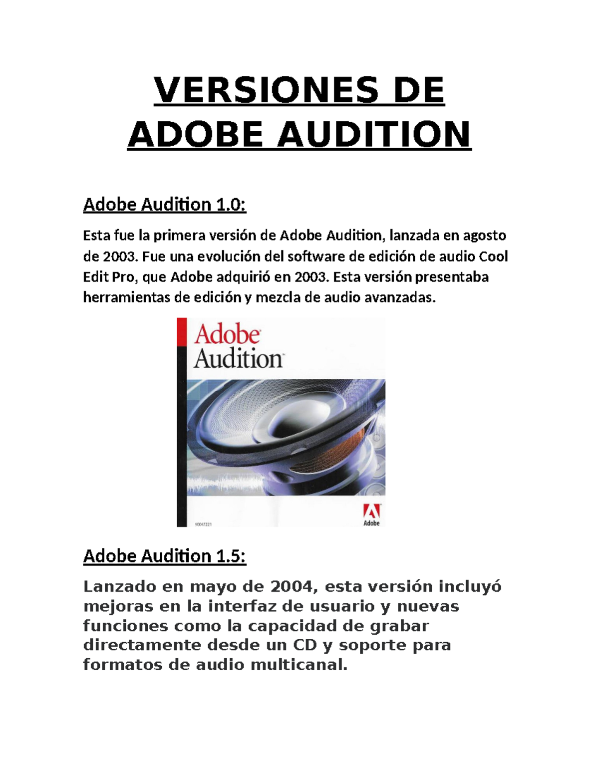 Versiones de Adobe Audition: Evolución y Mejora del Software - Studocu