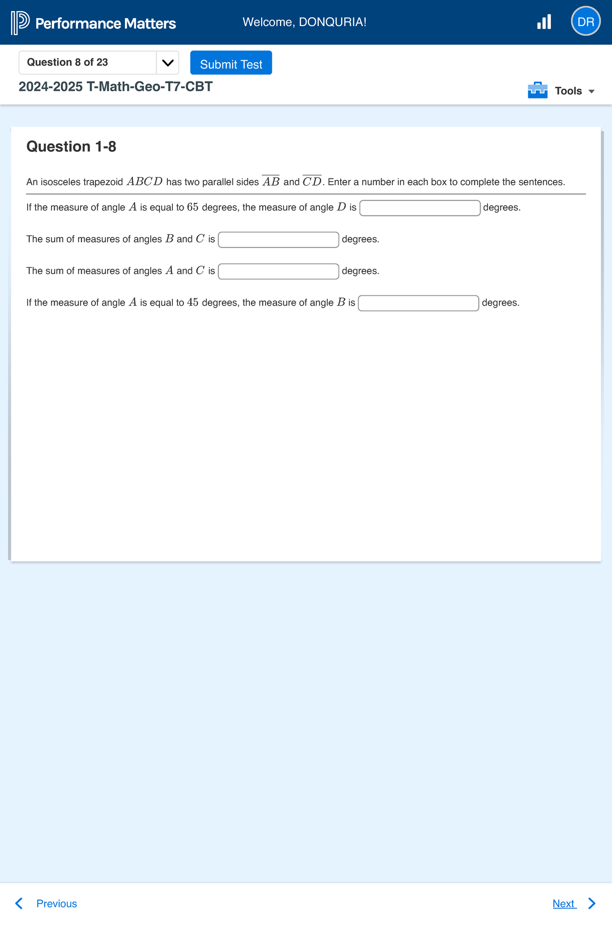Performance Matters OLA - Question 1- An isosceles trapezoid has two ...