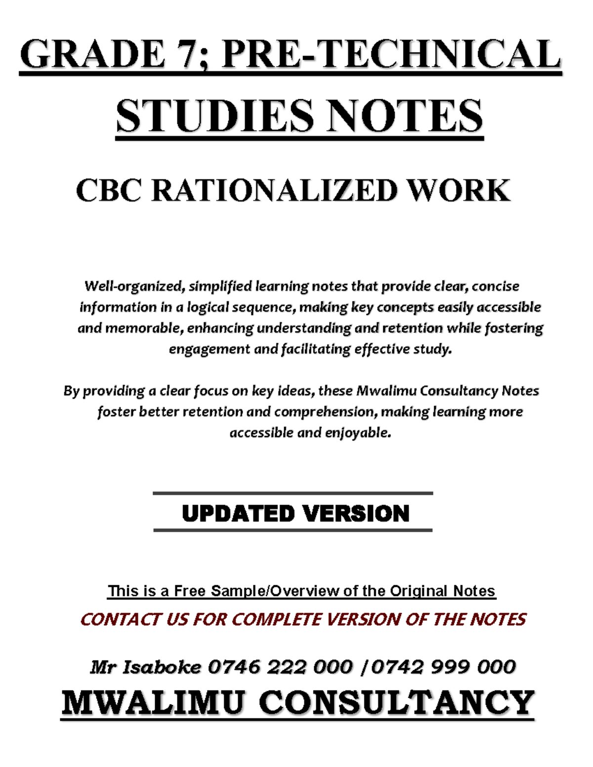 Grade 7 Pre-Technical Studies Comprehensive Study Notes - Studocu