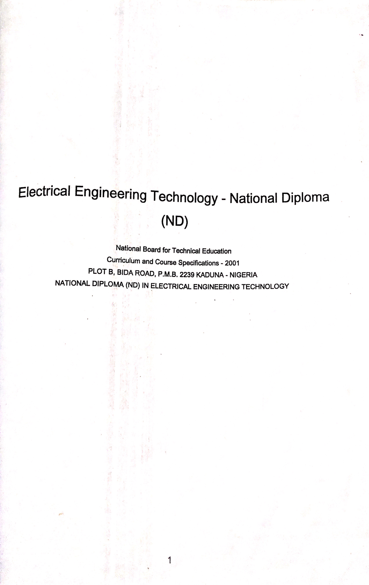 Curriculum (NASS) - Electrical Engineering Technology National Diploma ...