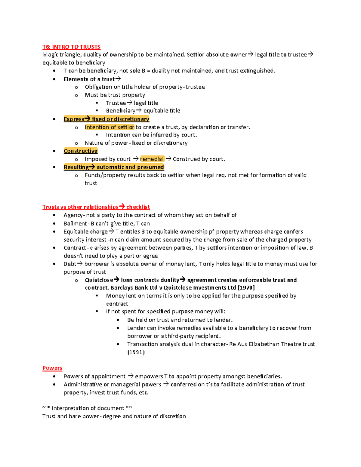 T6: Trusts Summary - Key Concepts for Exam & Assignment Prep - Studocu