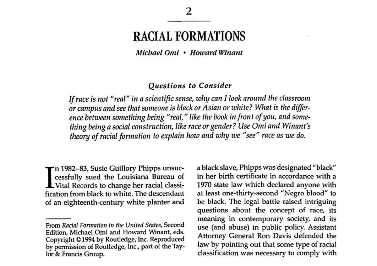 Racial Formations: Analyzing Omi & Winant's Theory (SOC 101) - Studocu