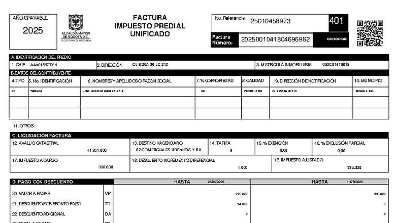 Factura Predial Unificada 2025 - AAA0155ZTYN - Studocu