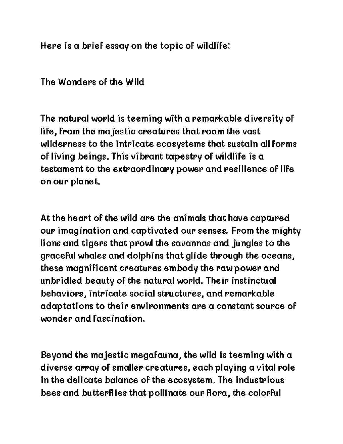WPS Office - Wildlife Essay Notes: The Wonders of the Wild - Studocu