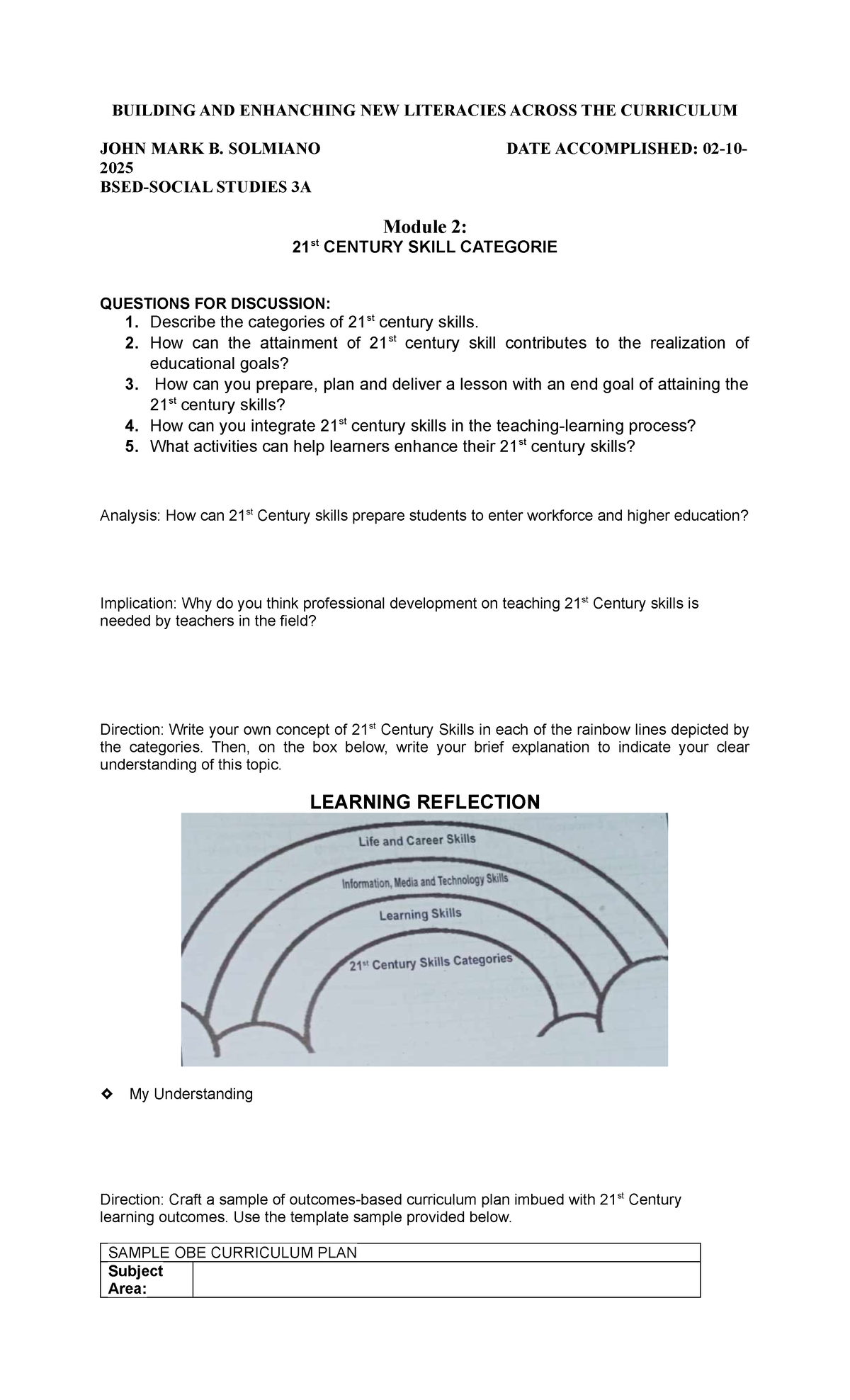 BSED-SOCIAL STUDIES 3A Module 2: Building 21st Century Skills in ...