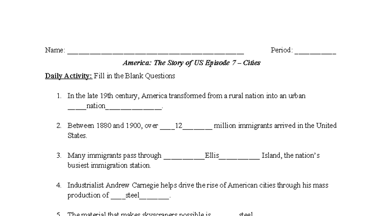 US History CH 14: Daily Activities on Urban Growth & Industry - Studocu