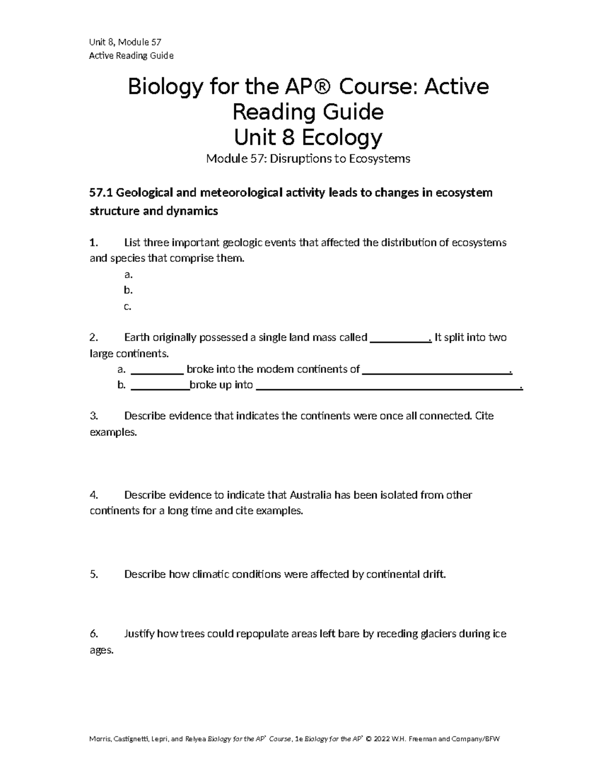 Unit 8, Module 57: Active Reading Guide on Ecosystem Disruptions - Studocu