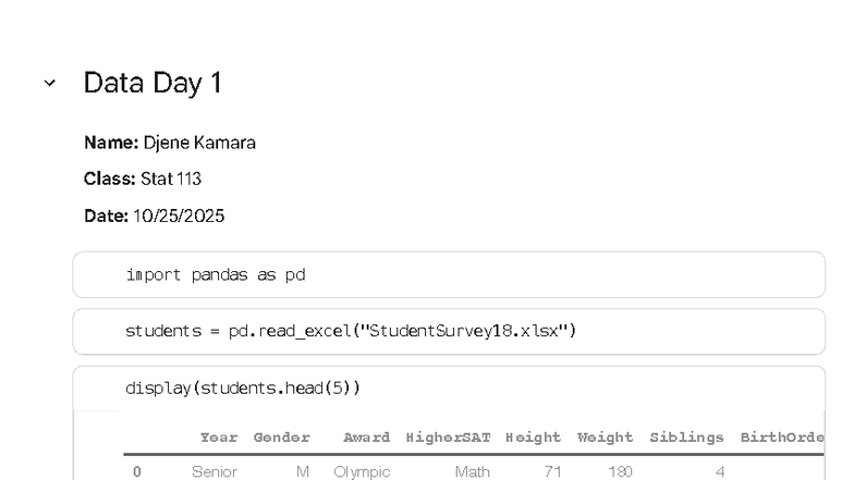 Stat 113 Data Day 1: Correlation Analysis & Plots - Studocu