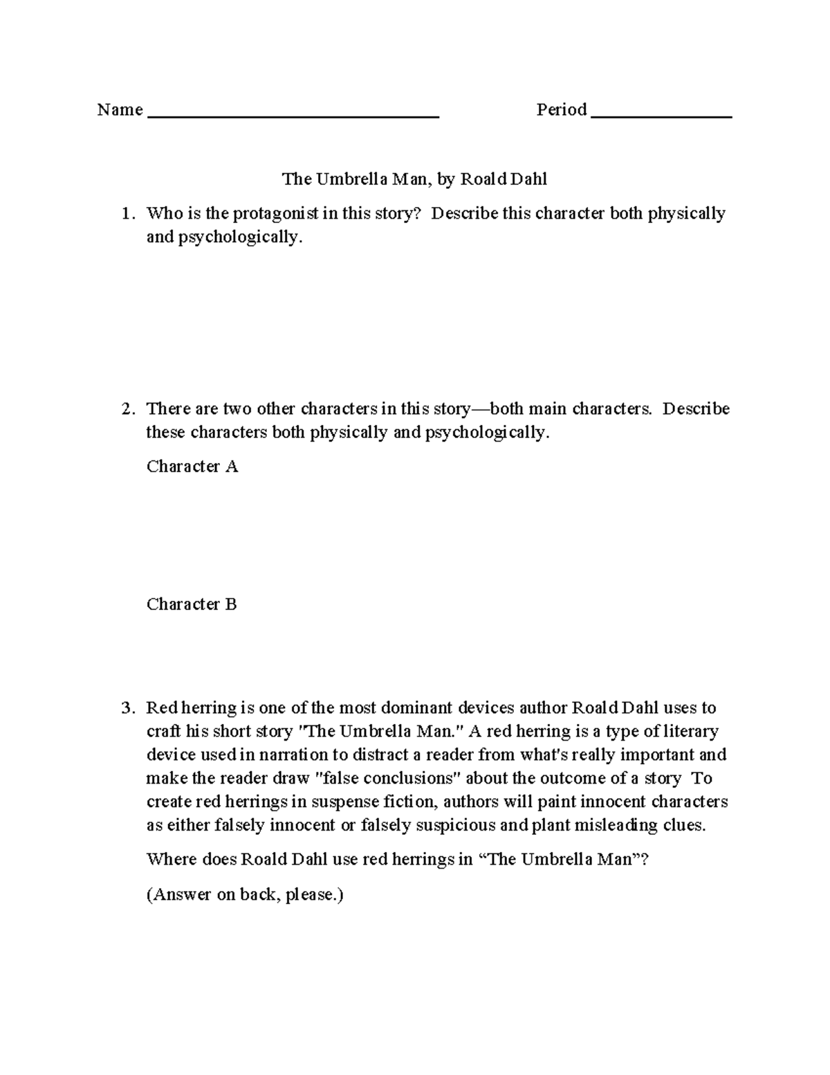 ENG 101: Character Analysis and Literary Devices in "The Umbrella Man ...