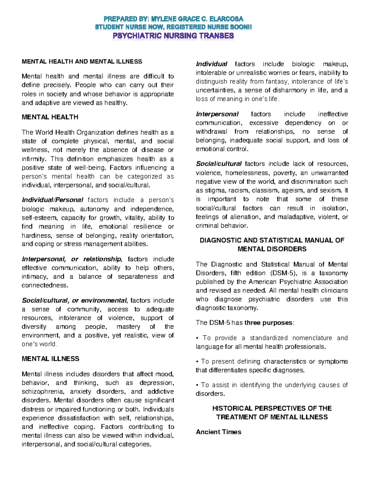 NRG-305 Final Exam Notes - Understanding Psychiatric Nursing - Studocu