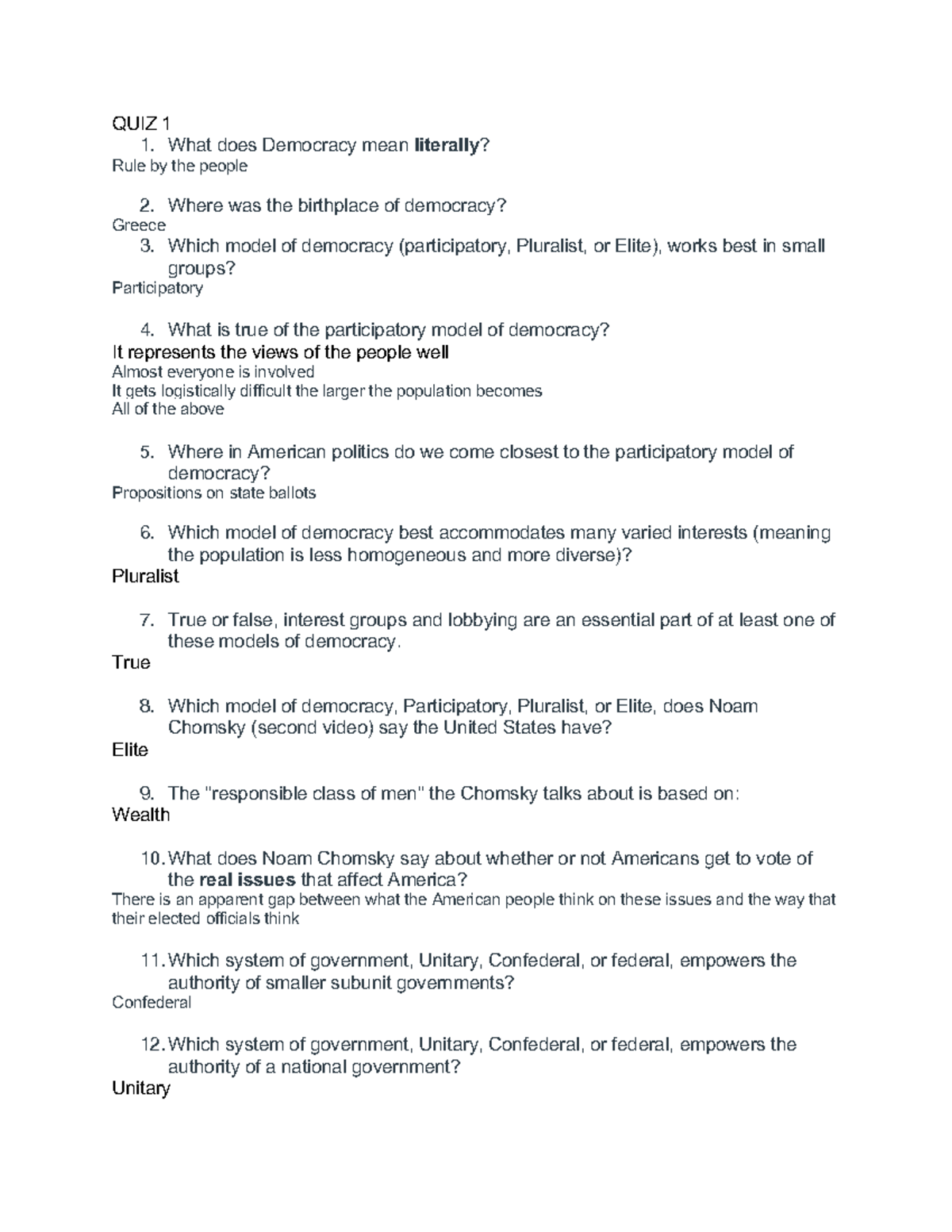 Midterm Study Guide for POLS 101: Democracy and Governance Concepts ...