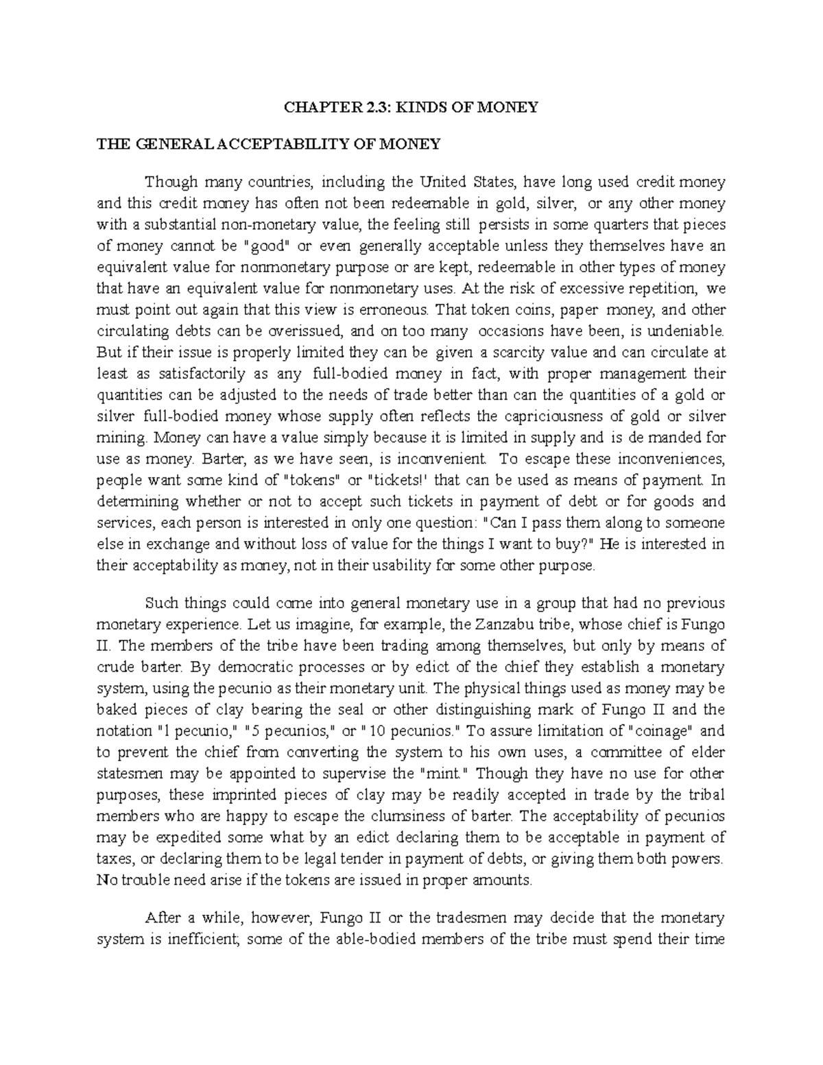 CHAPTER 2 KINDS OF MONEY: The General Acceptability of Money - CHAPTER ...