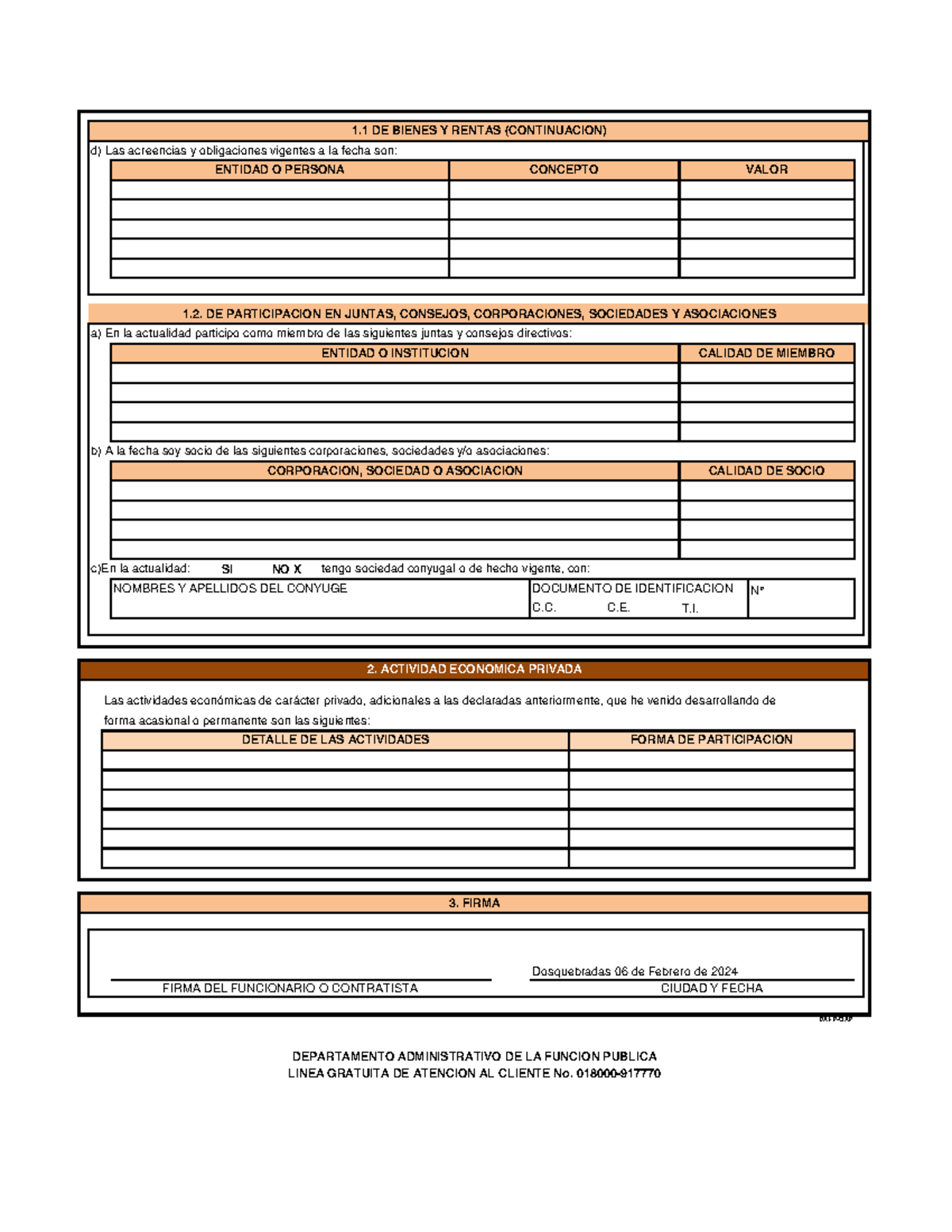 Formato Bienesy Rentas 2 - SI NO X N° T. DAFP-OAP FIRMA DEL FUNCIONARIO ...