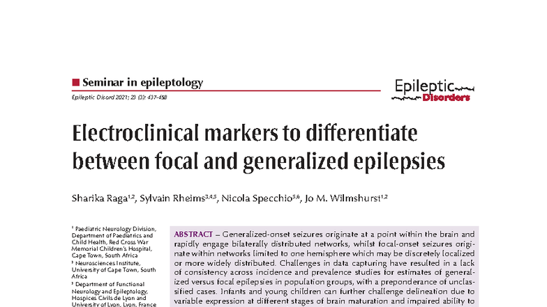 Electroclinical Markers for Differentiating Focal & Generalized ...