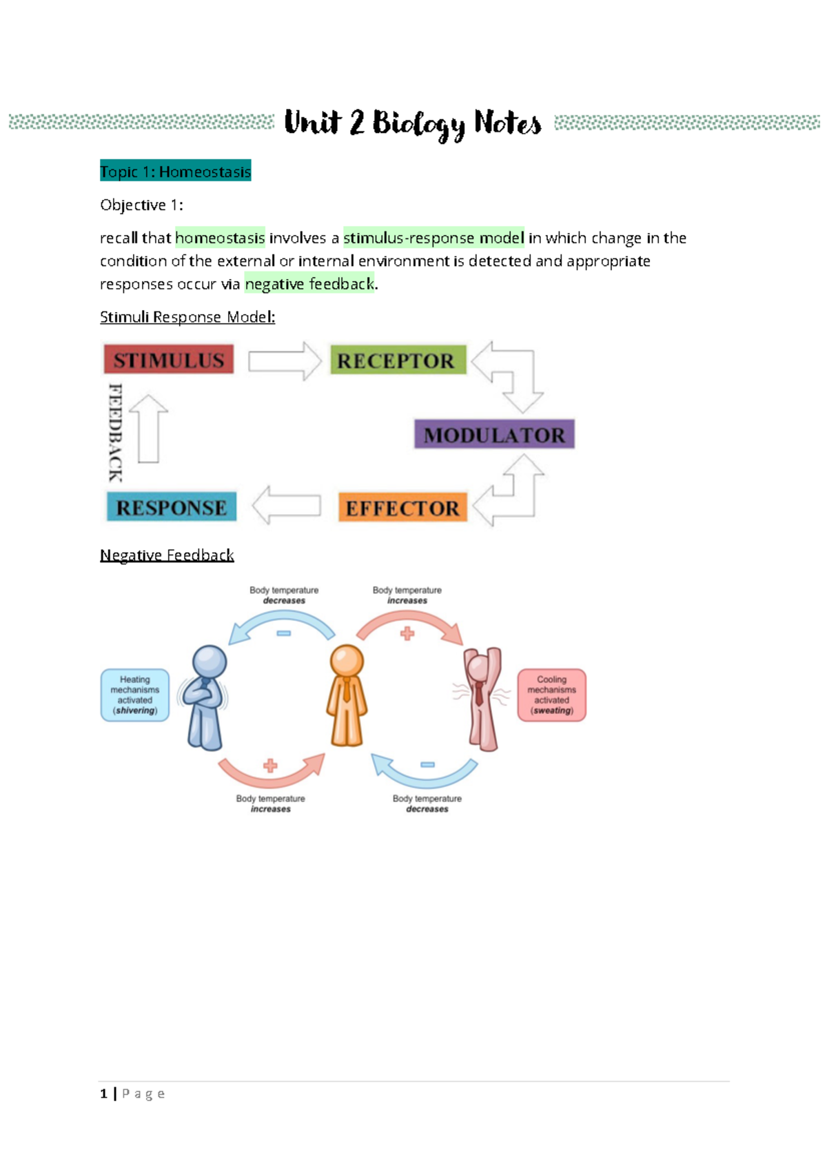 Unit 2 Biology QCE Notes: Homeostasis & Nervous System Functions - Studocu