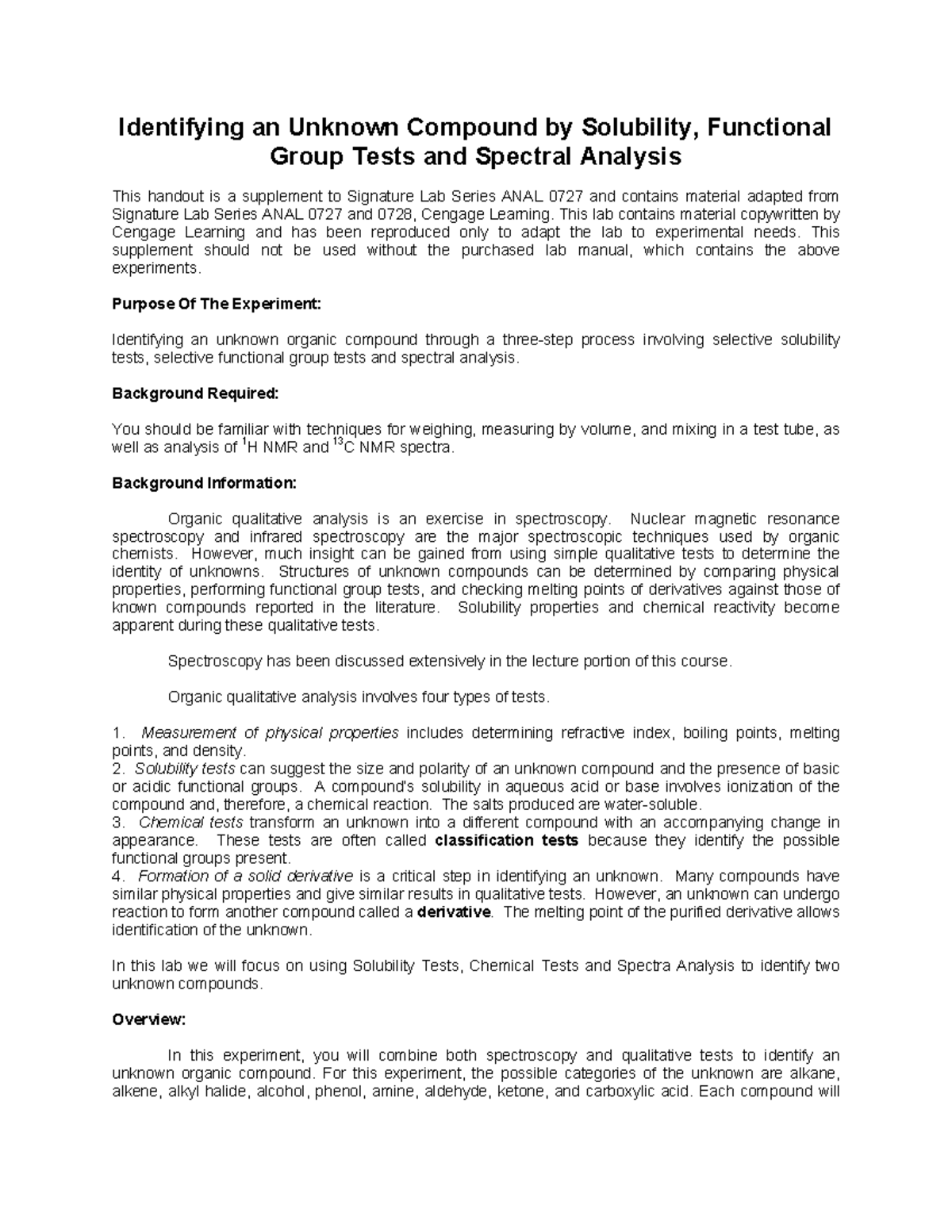 Lab Report: Identifying Unknown Compounds via Solubility & Spectroscopy ...