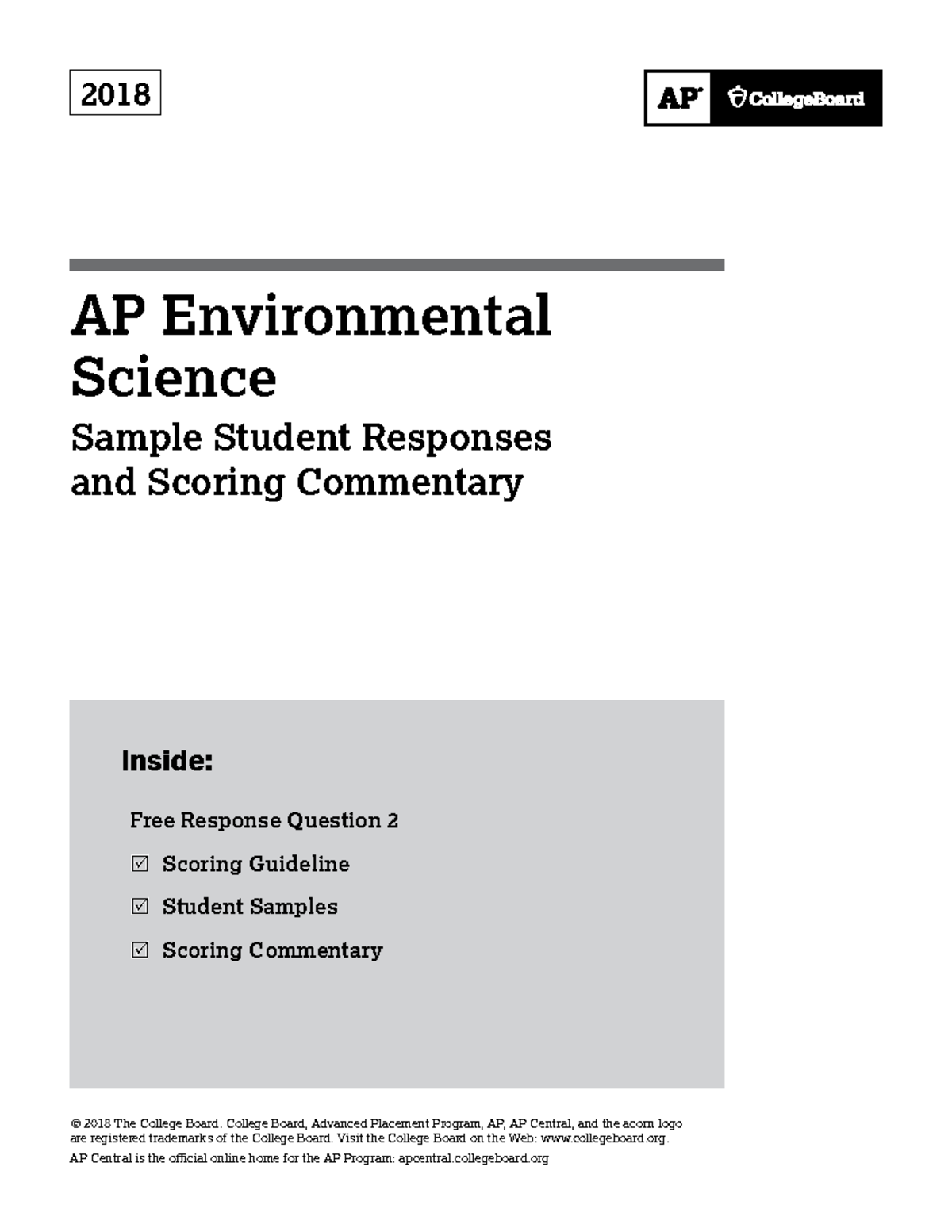 AP18 Environmental Science: Sample Responses & Scoring for Q2 - Studocu