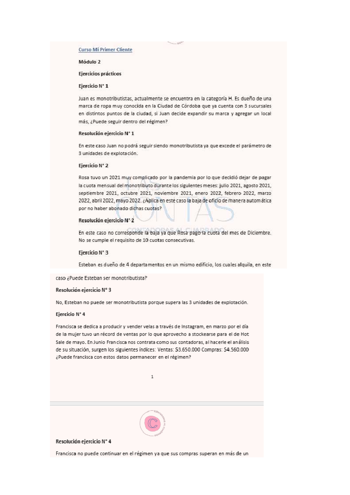 Curso Mi Primer Cliente Módulo 2: Ejercicios Prácticos sobre Monotributo - Studocu