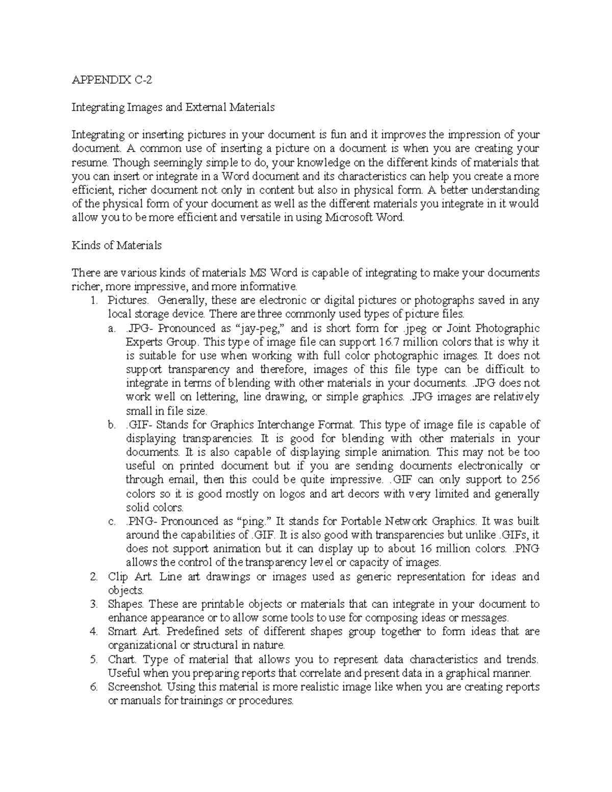 Appendix C-2: Integrating Images & Materials in Word Documents - Studocu