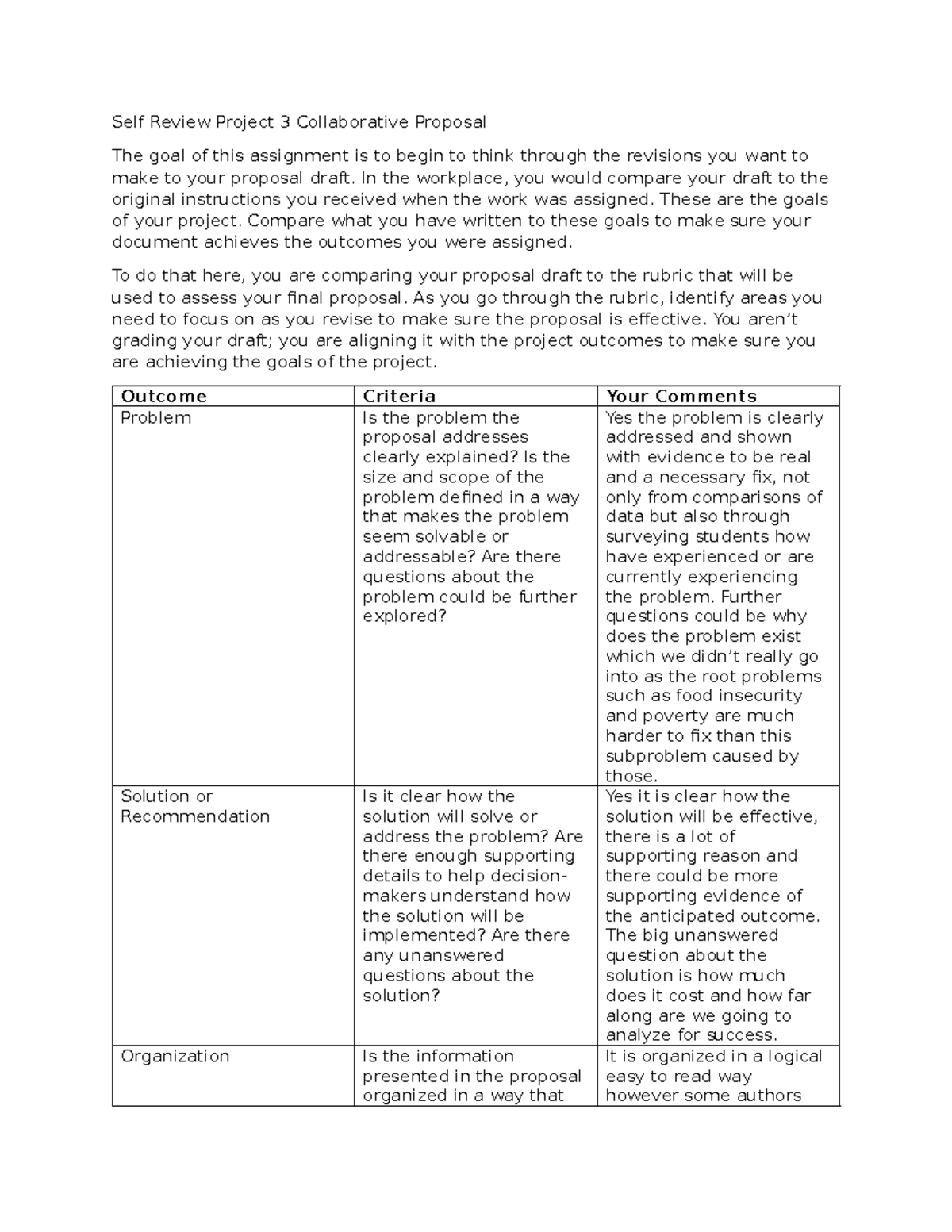 Review of Project 3 Collaborative Proposal for Revisions - Studocu