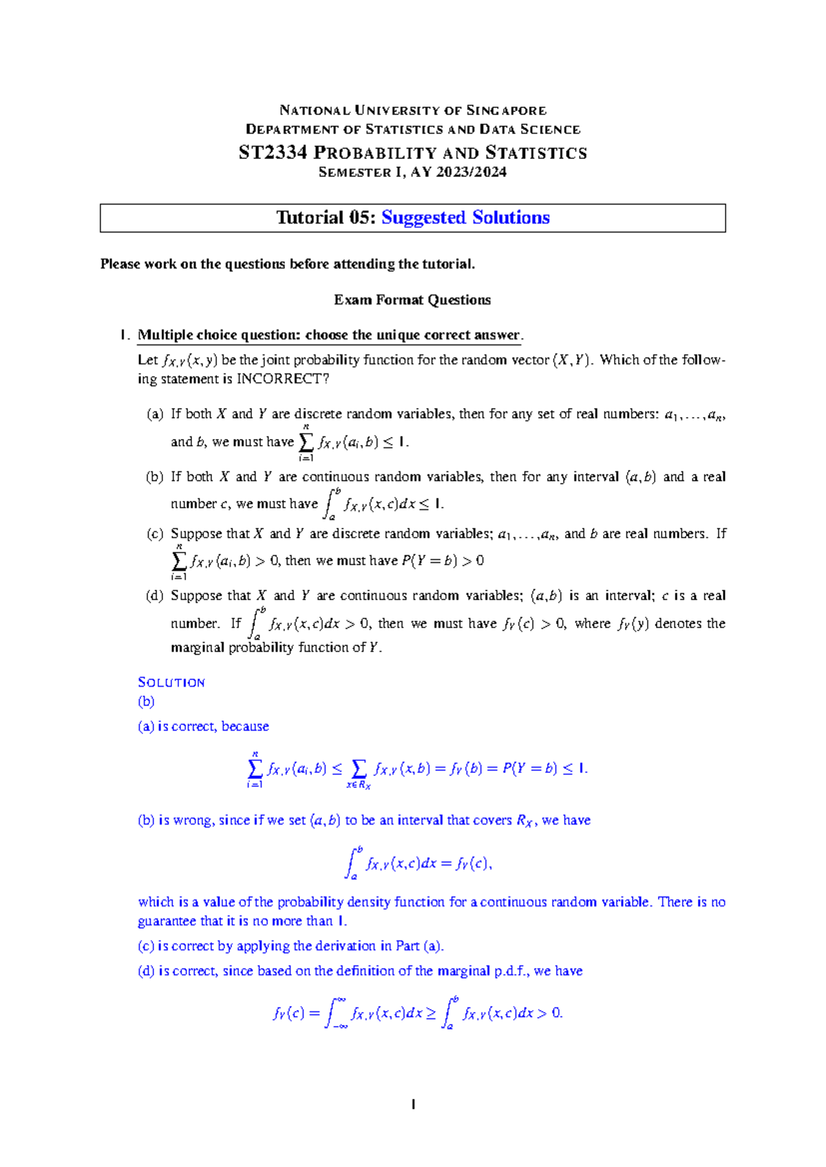 Tutorial 05 - Solution - Correction - NATIONAL UNIVERSITY OF SINGAPORE ...
